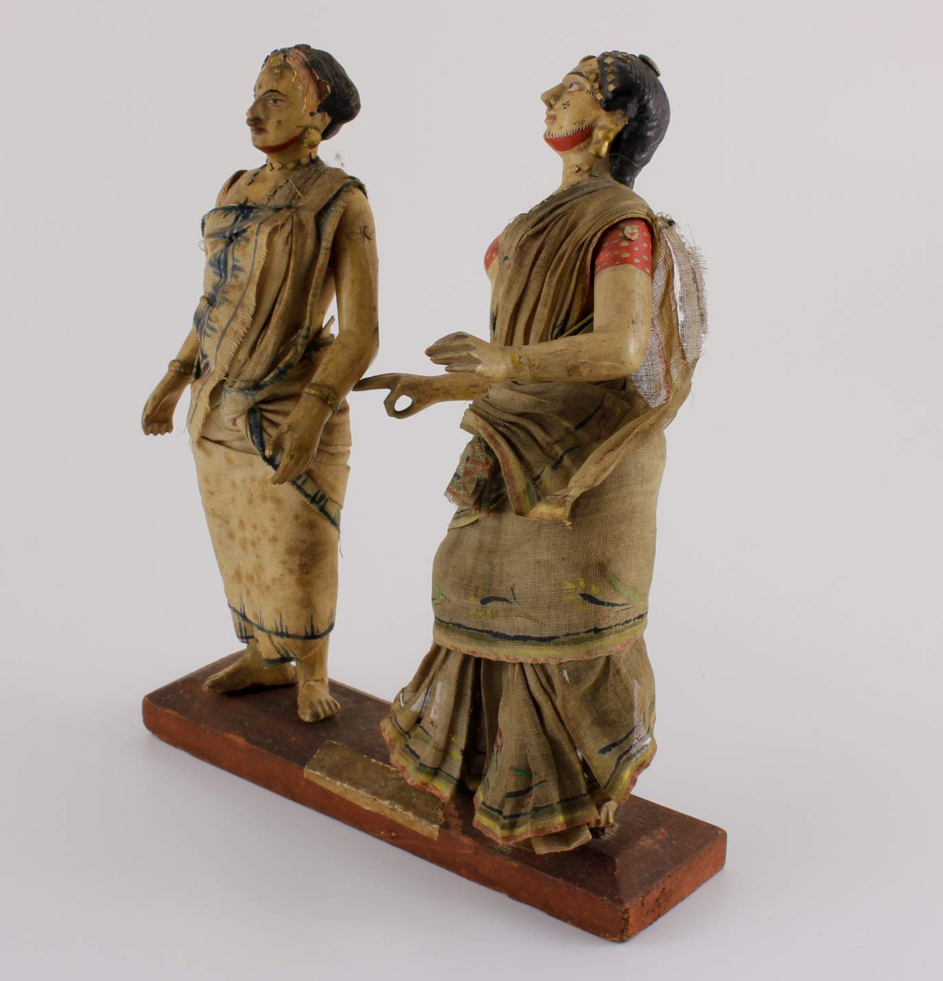 Carved Polychrome Wooden Indian Figures of Lady Dancers. 19th Century.