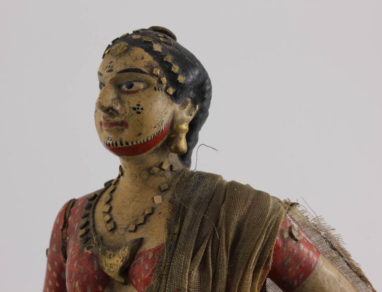 Carved Polychrome Wooden Indian Figures of Lady Dancers. 19th Century.