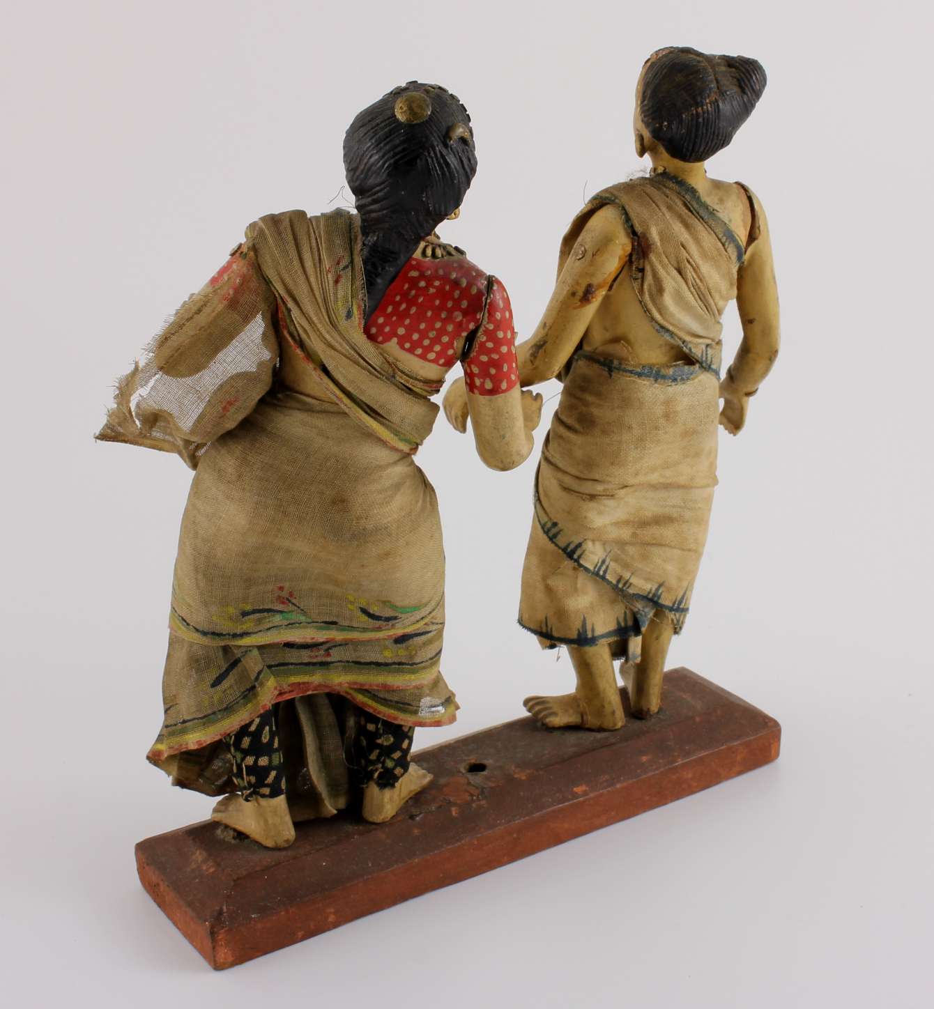 Carved Polychrome Wooden Indian Figures of Lady Dancers. 19th Century.