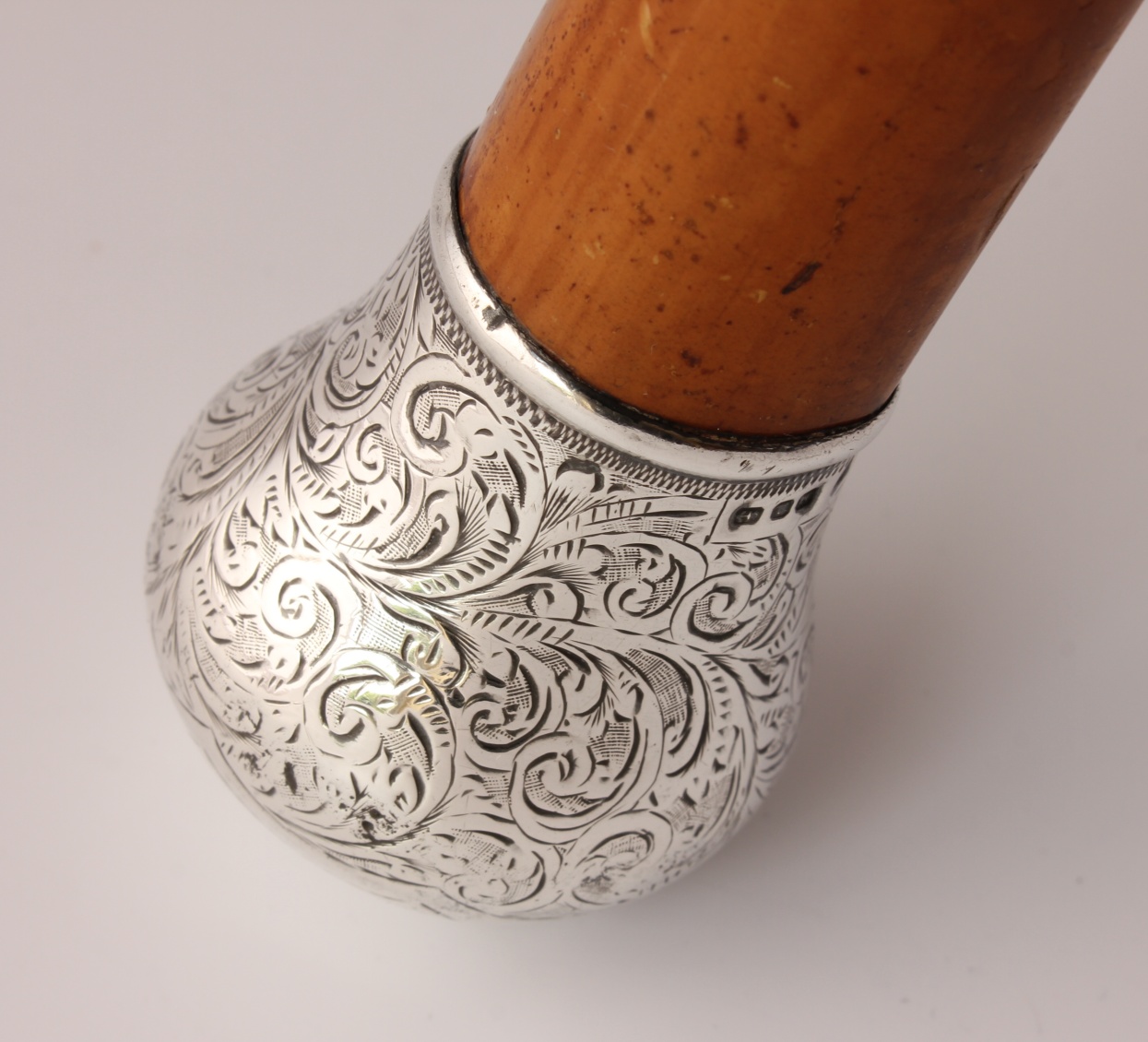 Silver Topped Malacca Walking Stick Cane. Hallmarked 1887.