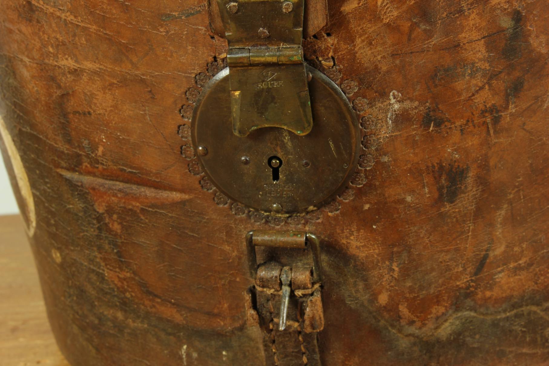 Antique Double Hat Case. JW Allen Miitary Leather Multi Top Hat Box.