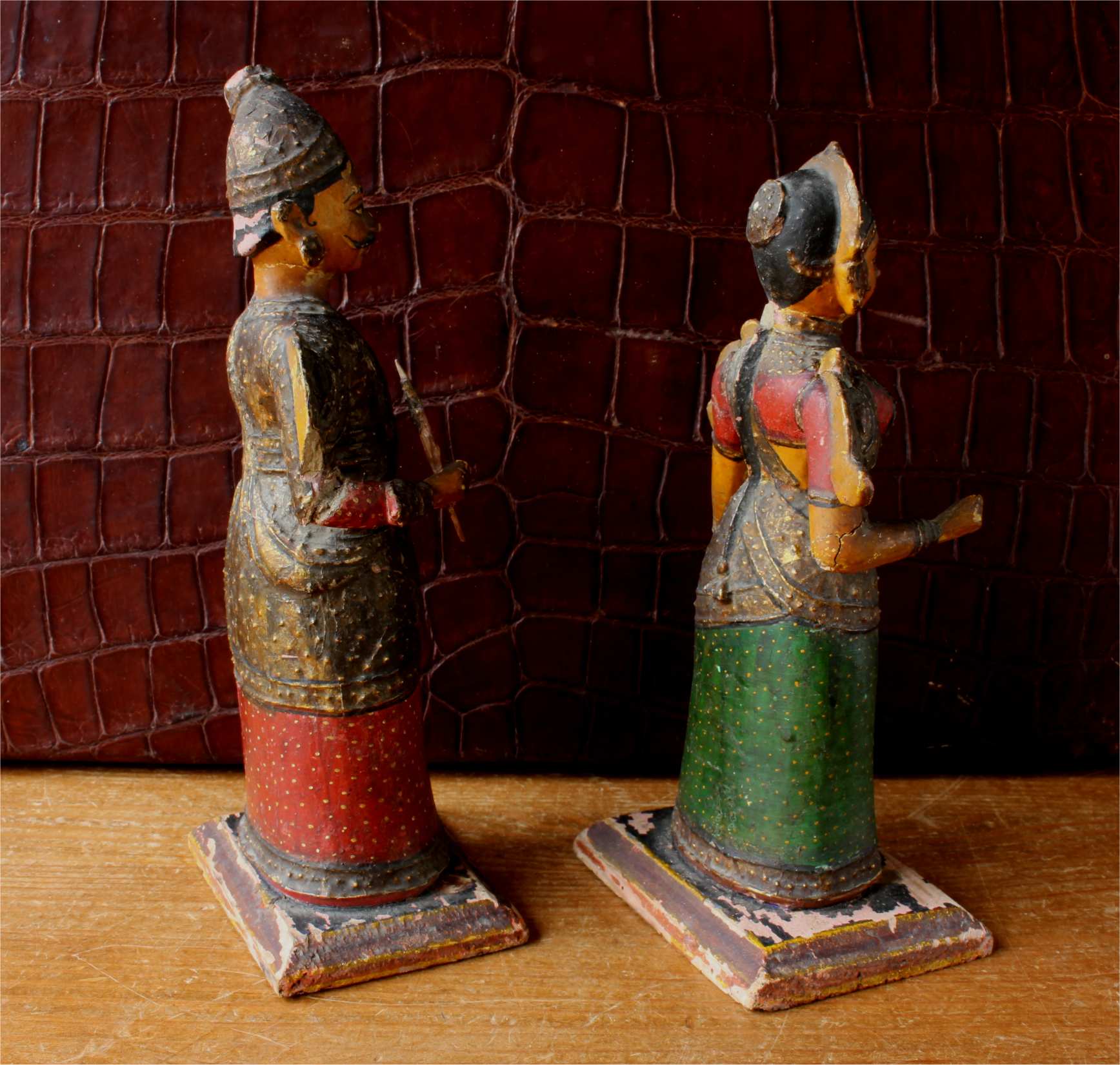 Pair Indian King & Queen Figures. 19th Century India Folk Art Statues.