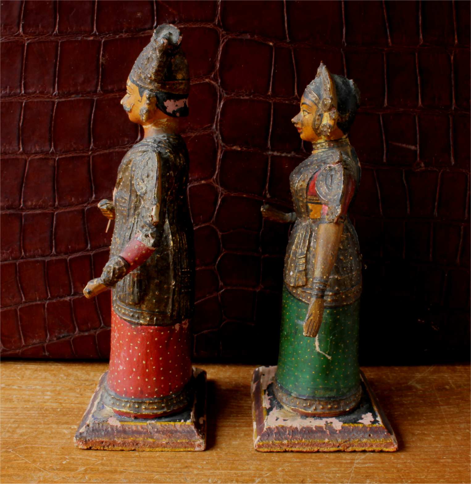Pair Indian King & Queen Figures. 19th Century India Folk Art Statues.