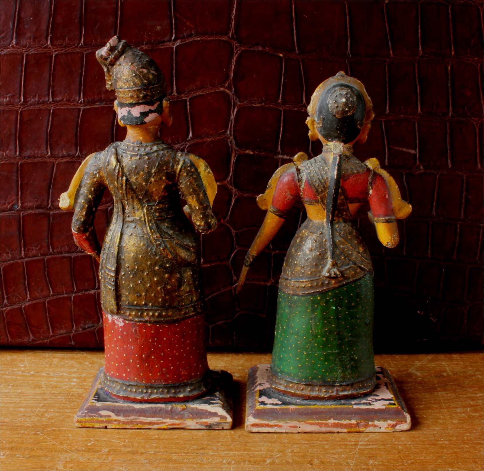 Pair Indian King & Queen Figures. 19th Century India Folk Art Statues.