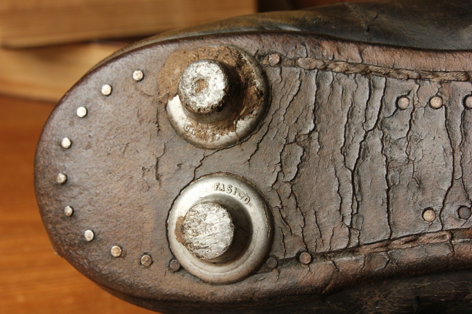 Kingswell Hornet Leather Football Boots. Old Black Soccer Cleats c1950.