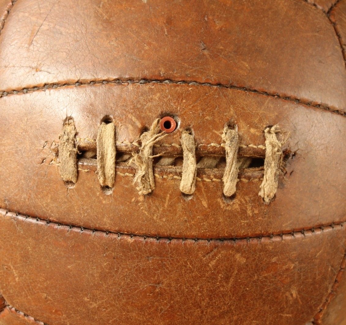 Rare Brown Leather 18 Panel Laced Valve Football. Old Soccer Ball.