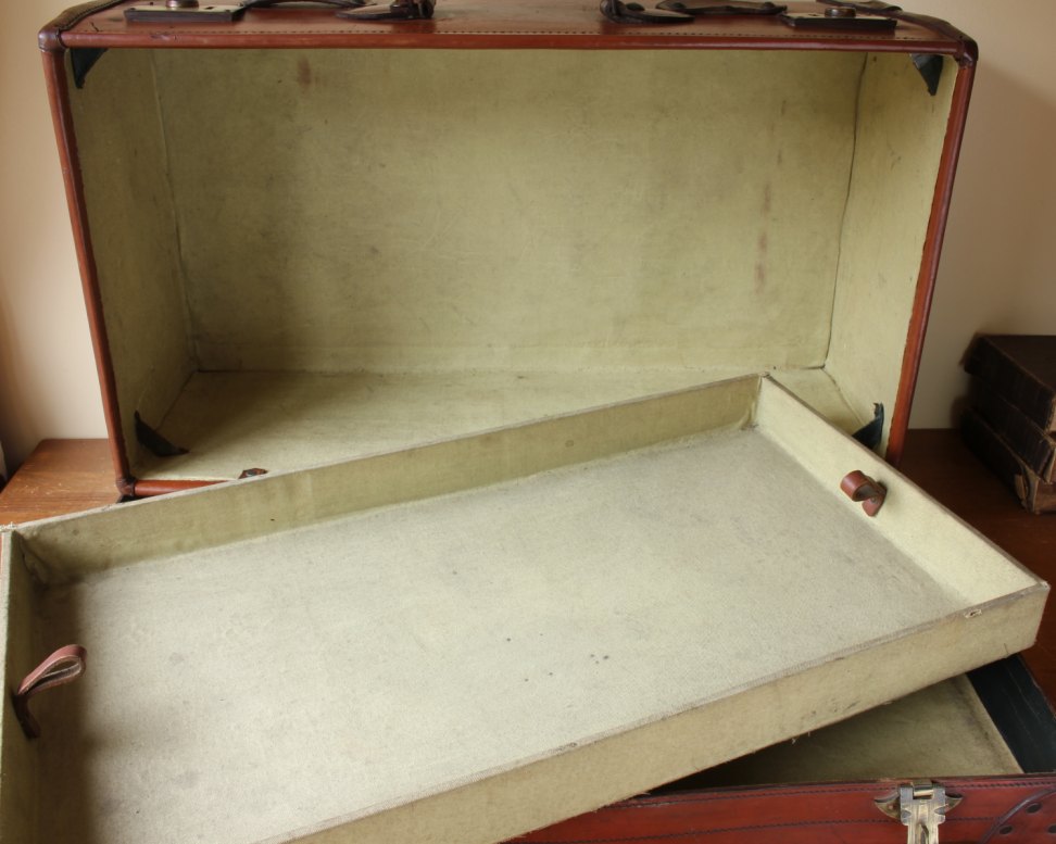 Extra Large Brown Leather Suitcase. XL Heavy Travel Trunk Case.