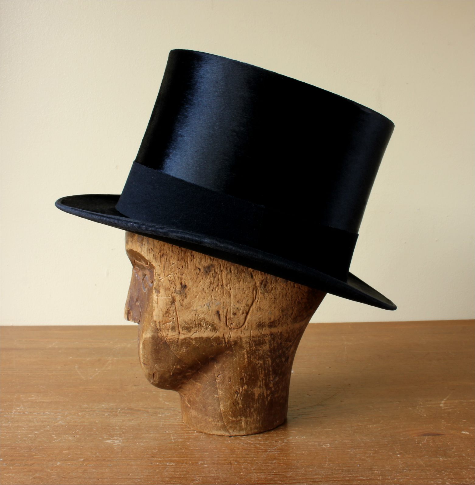 Antique Large Black Plush Silk Top Hat. Edmond Canonne. UK 7 1/8.