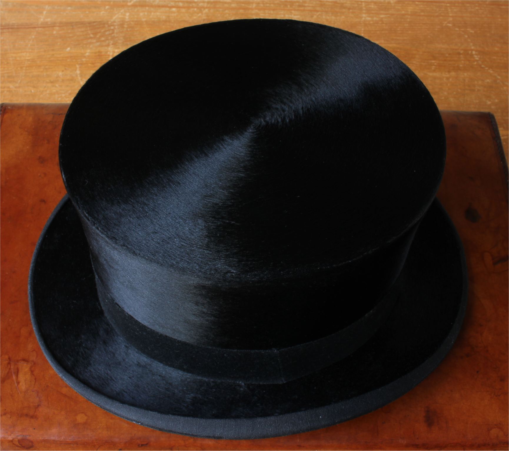Antique Large Black Plush Silk Top Hat. Edmond Canonne. UK 7 1/8.