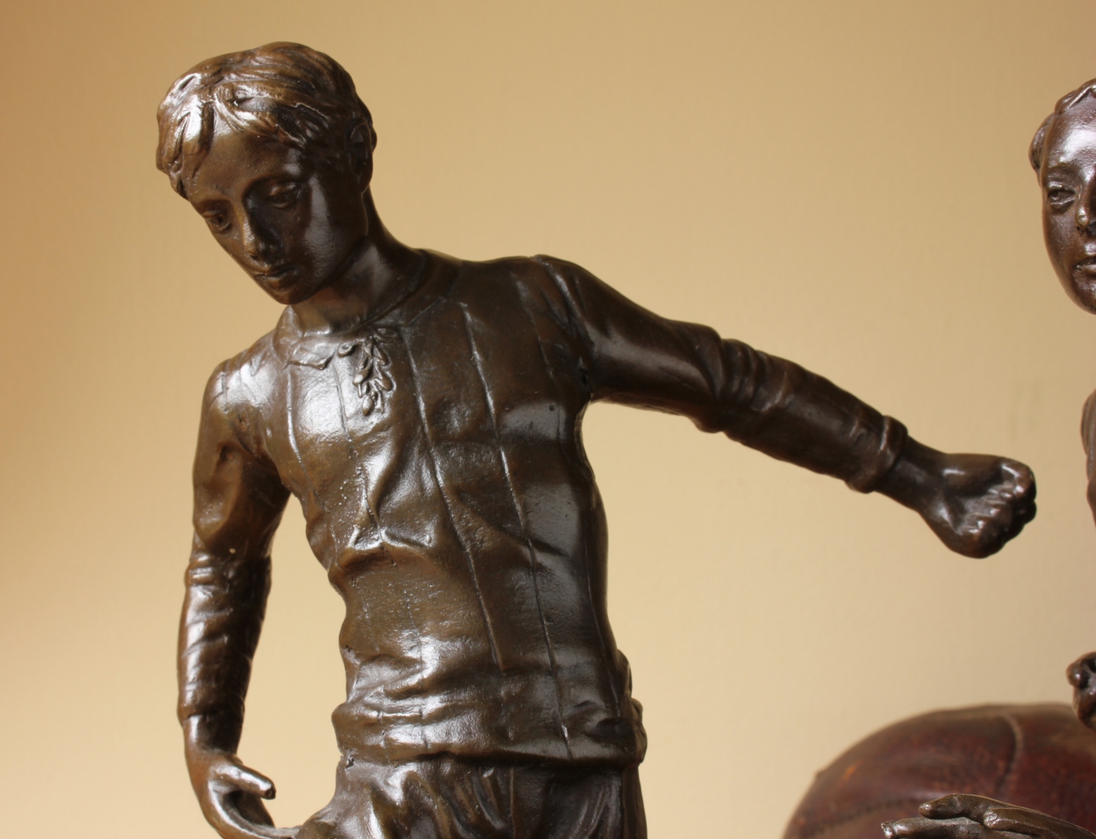 Large Bronze Football Statue. Figure Of Victorian Soccer Players.