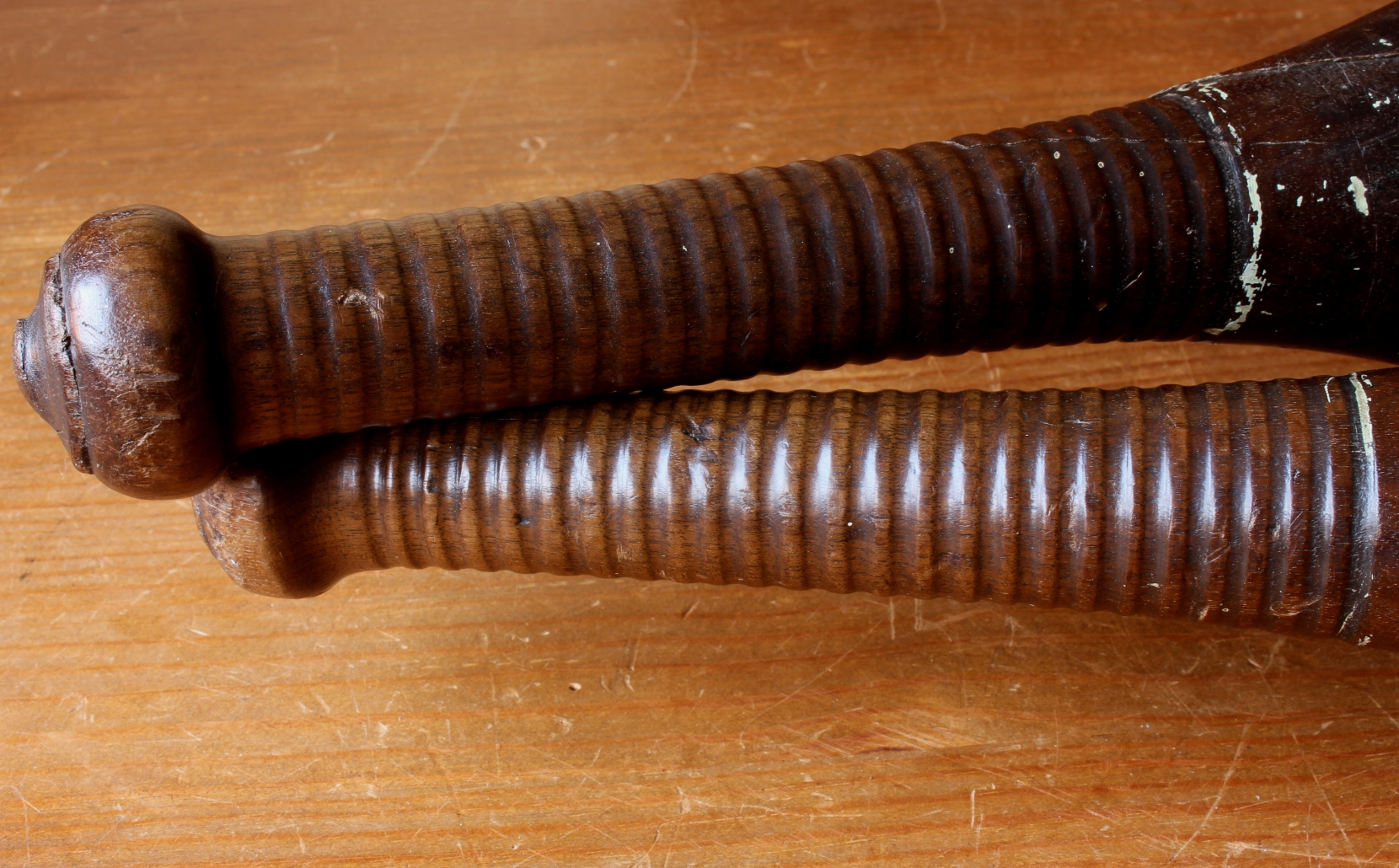 Large Painted Wood Indian Clubs. Exercise Meels Weights. Decor, Gym, Bar.