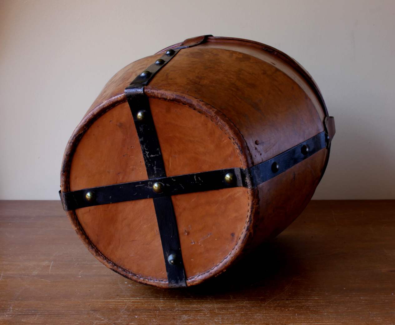 Double Top Hat Carry Case. Large French Leather Multi Opera Hat Box.