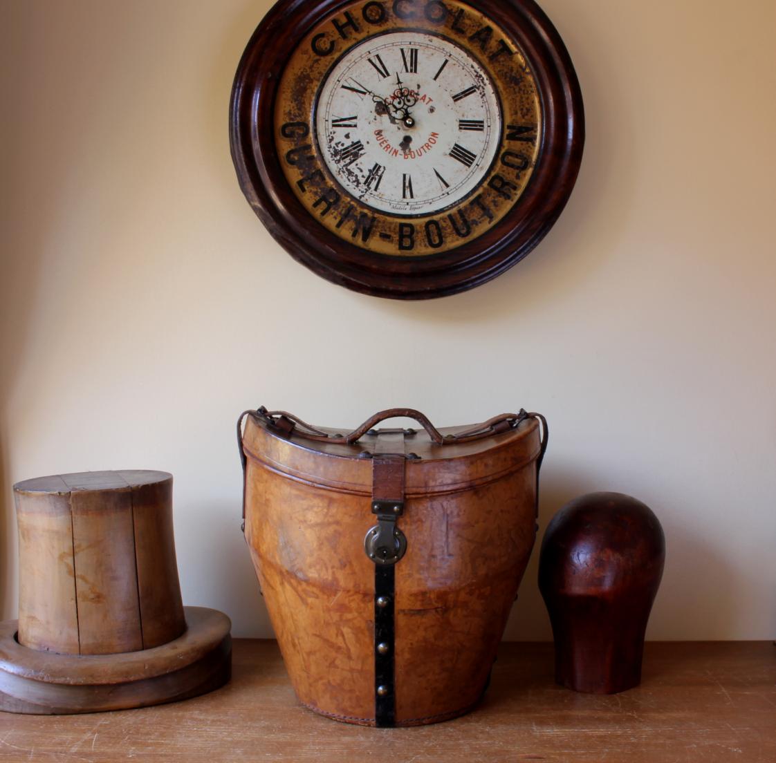 Double Top Hat Carry Case. Large French Leather Multi Opera Hat Box.
