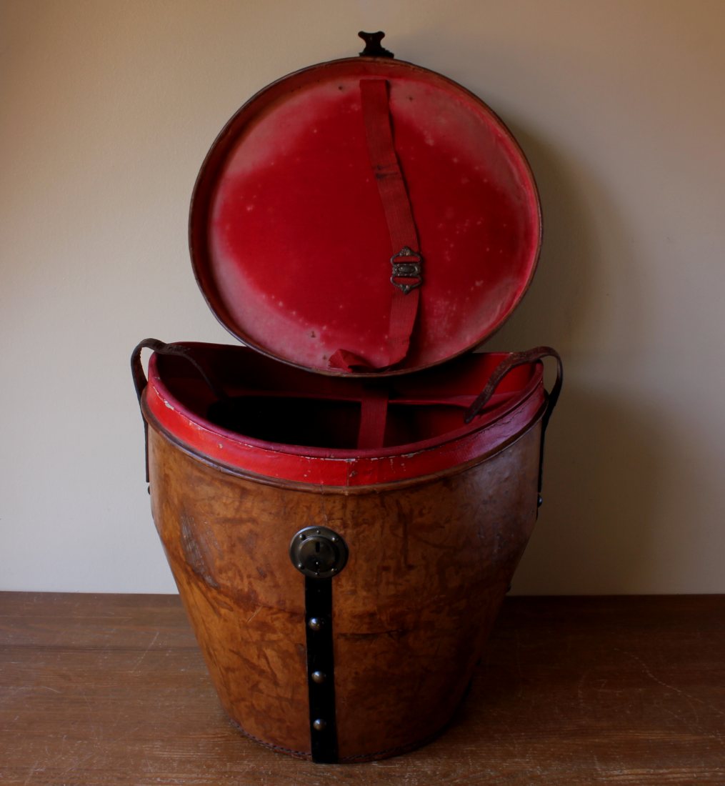 Double Top Hat Carry Case. Large French Leather Multi Opera Hat Box.