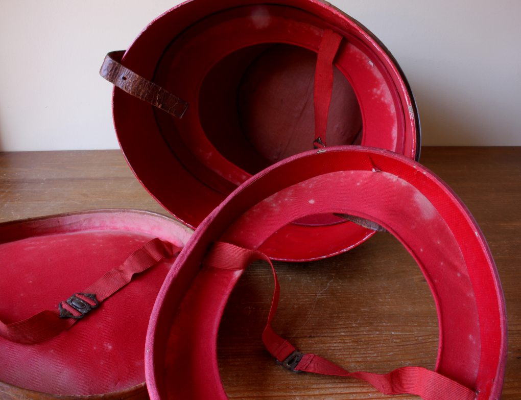 Double Top Hat Carry Case. Large French Leather Multi Opera Hat Box.