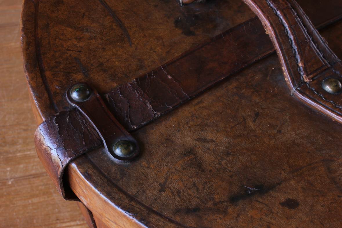 Double Top Hat Carry Case. Large French Leather Multi Opera Hat Box.