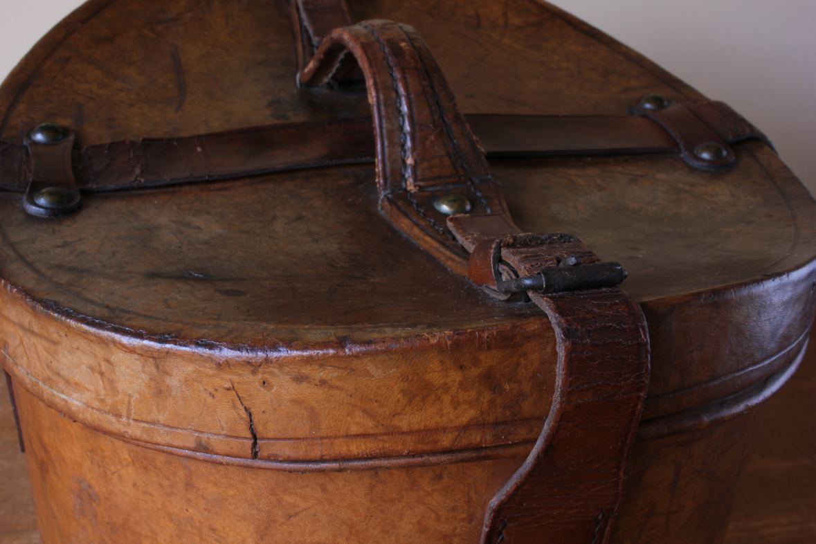 Double Top Hat Carry Case. Large French Leather Multi Opera Hat Box.