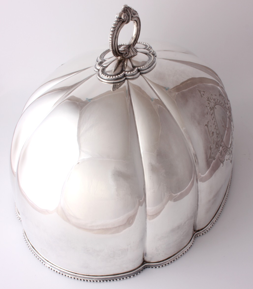 Large Silver Plate Meat Food Cover With Lion Crest. Martin Hall c1850.
