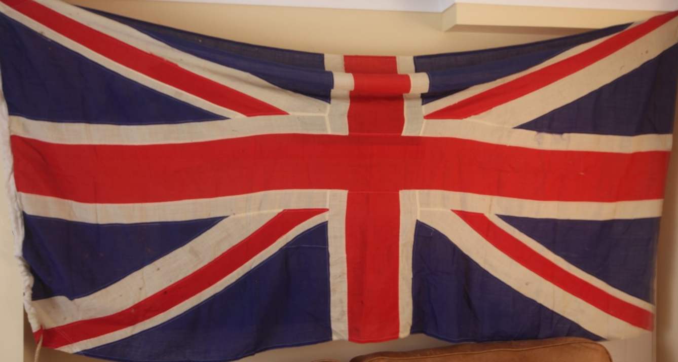 Original Large Union Jack. Stitched Panel Flag. 8 1/2 ft by 4 1/2 ft.