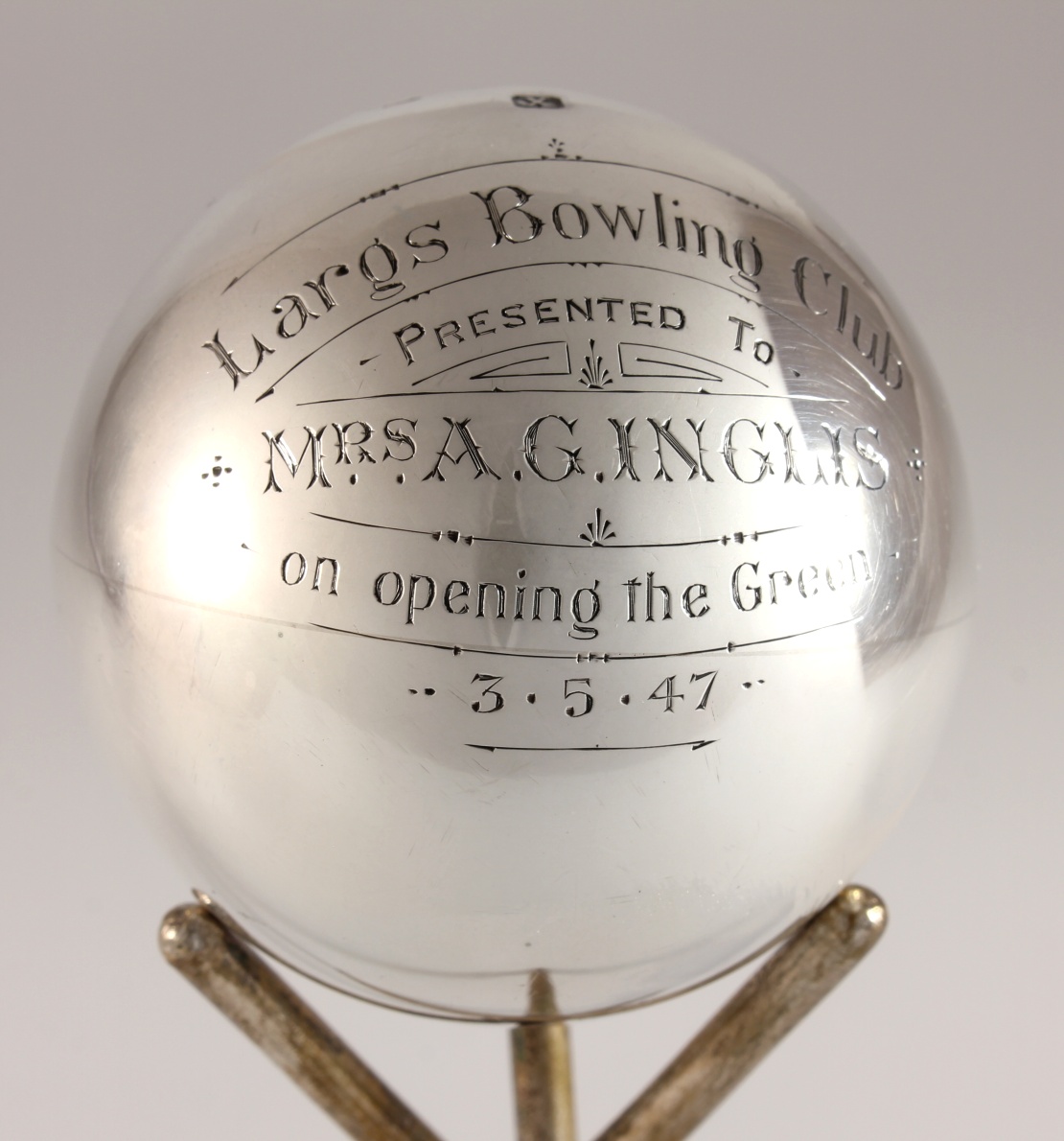 Glasgow Silver Bowling Ball Trophy. Largs Bowling Club 1947.