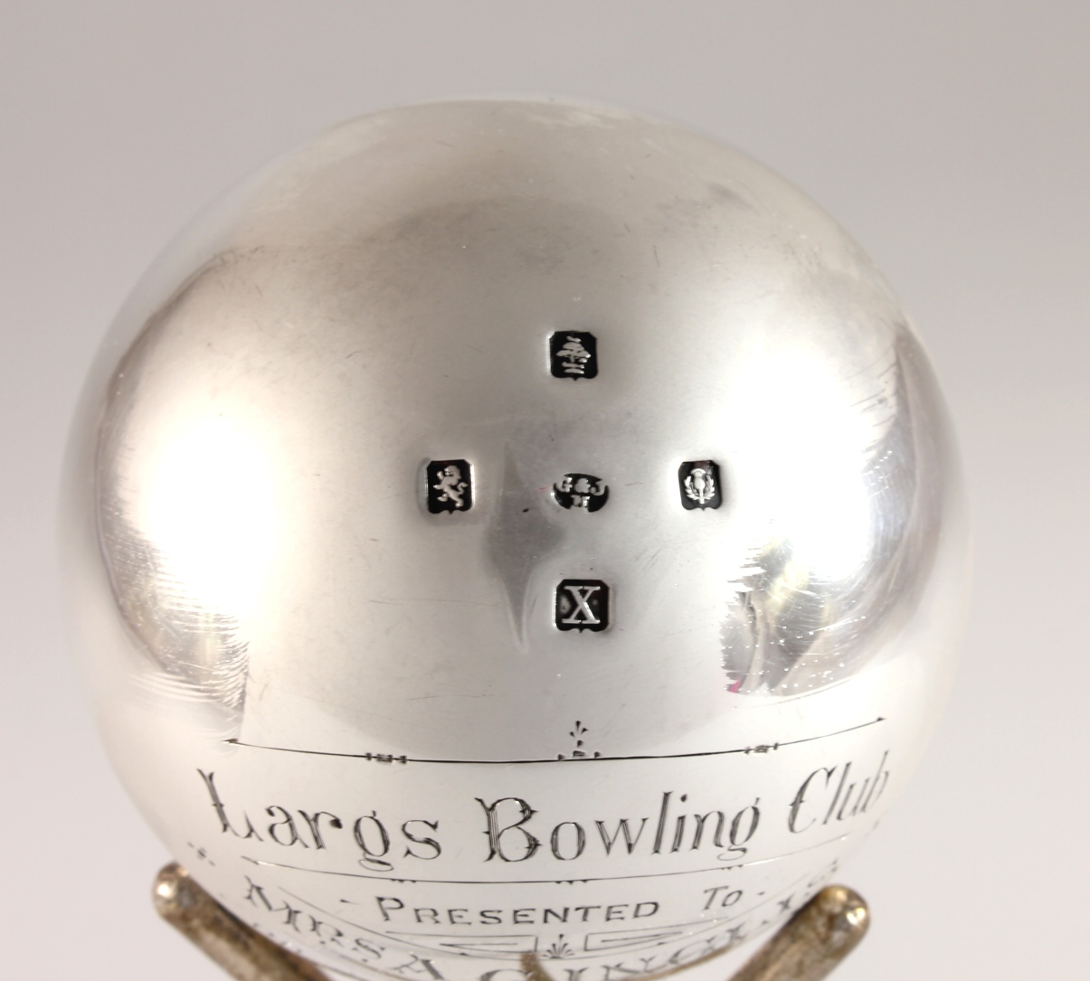 Glasgow Silver Bowling Ball Trophy. Largs Bowling Club 1947.
