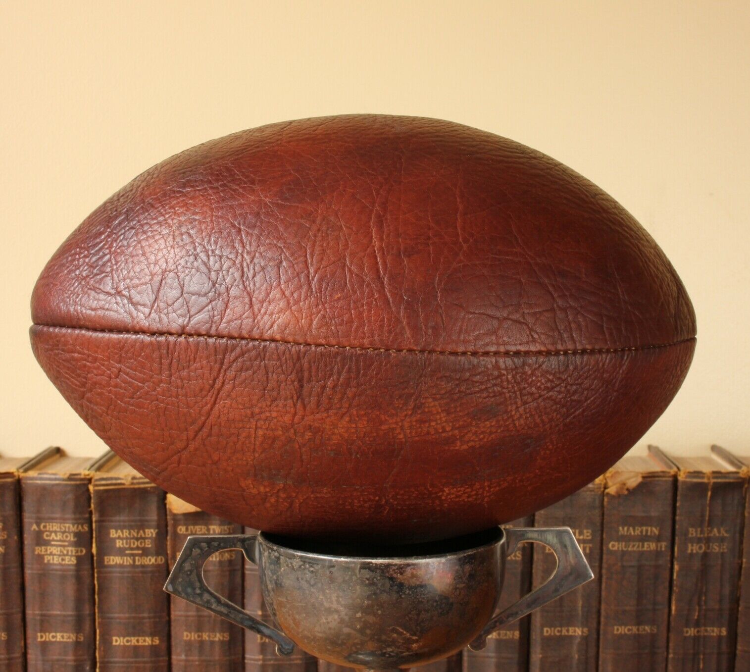 Brown Leather Lace up Rugby Ball. Shop Shop, Bar, Home Decor, Prop.