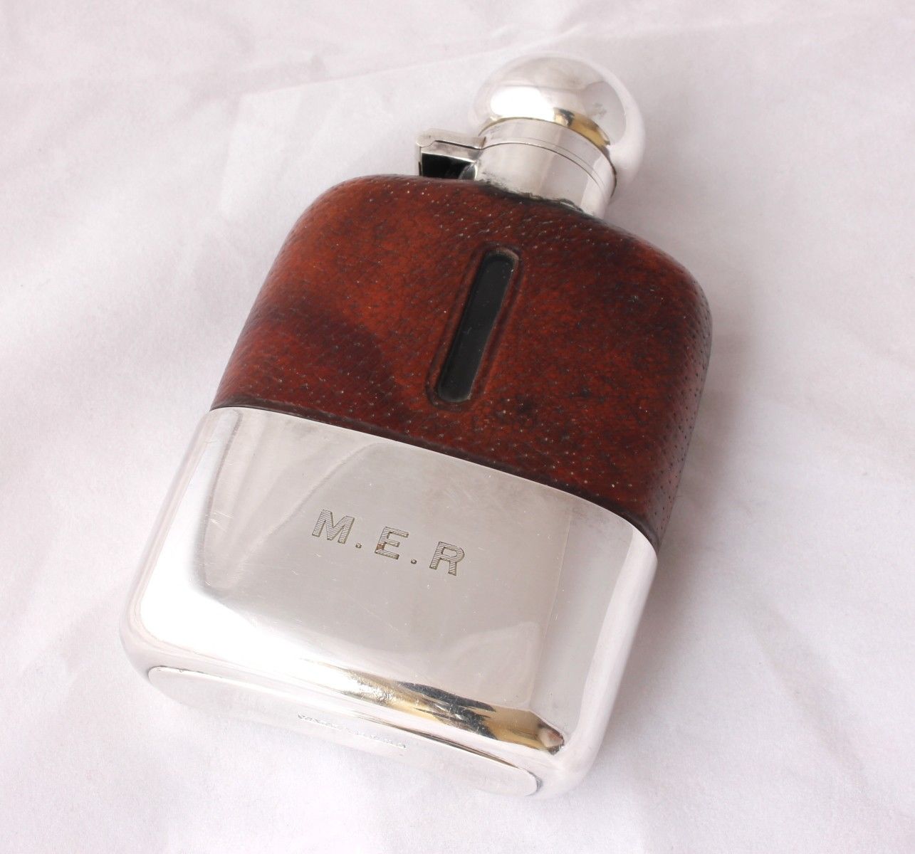 Silver Plate & Leather Hip Flask. Small Yates Spirit Whisky Flask.
