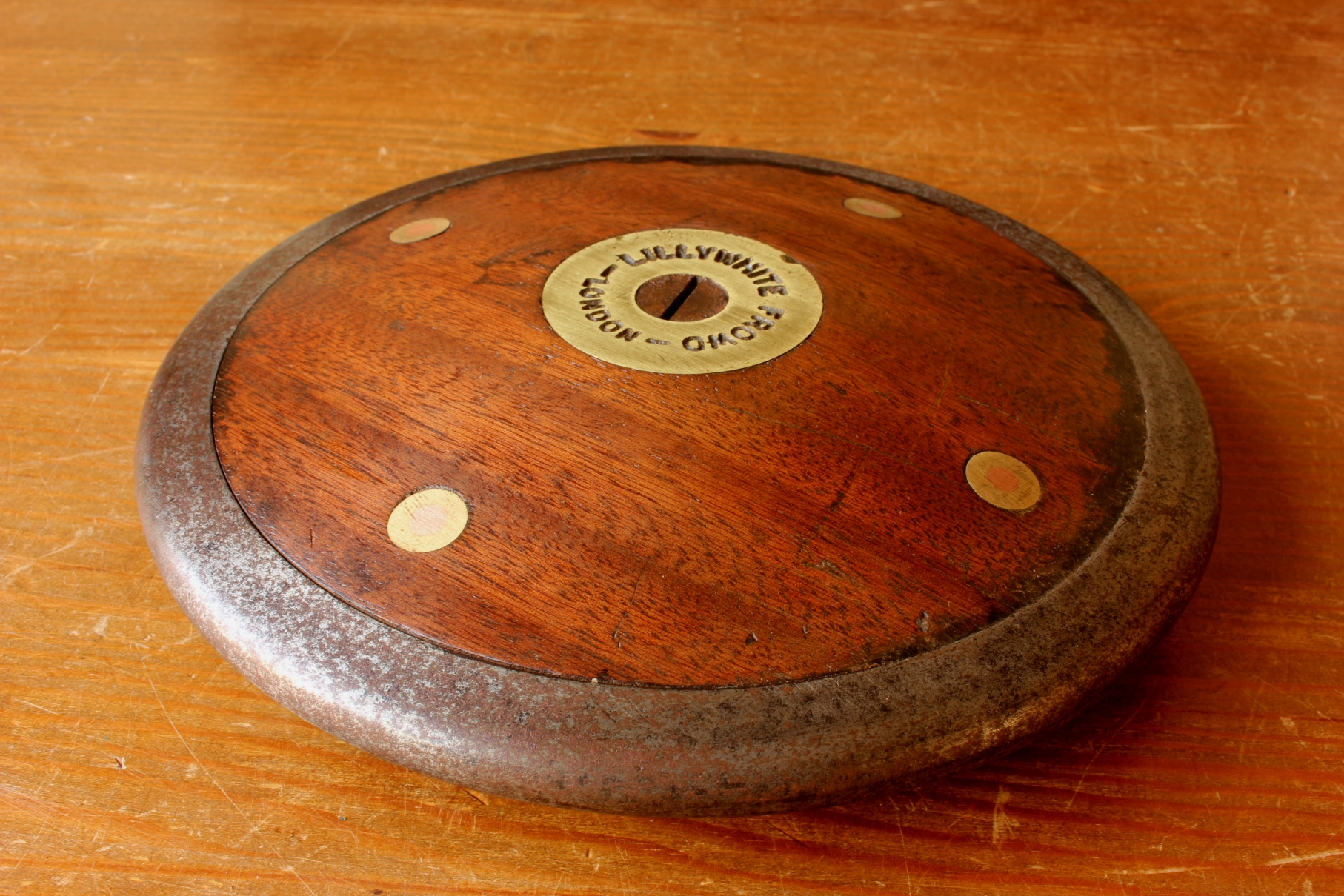 Wood Discus Lillywhite Frowd London. Door Stop, Gym, Sports Bar or Prop.