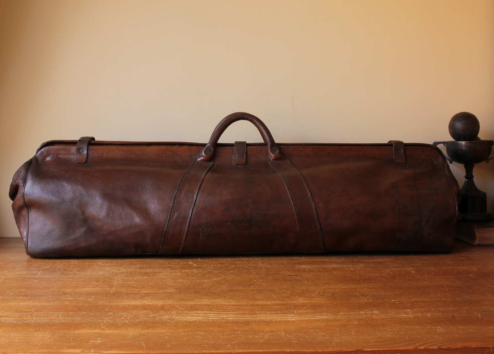 English Leather Cricket Kit Holdall. Long Coffin Bat Bag.