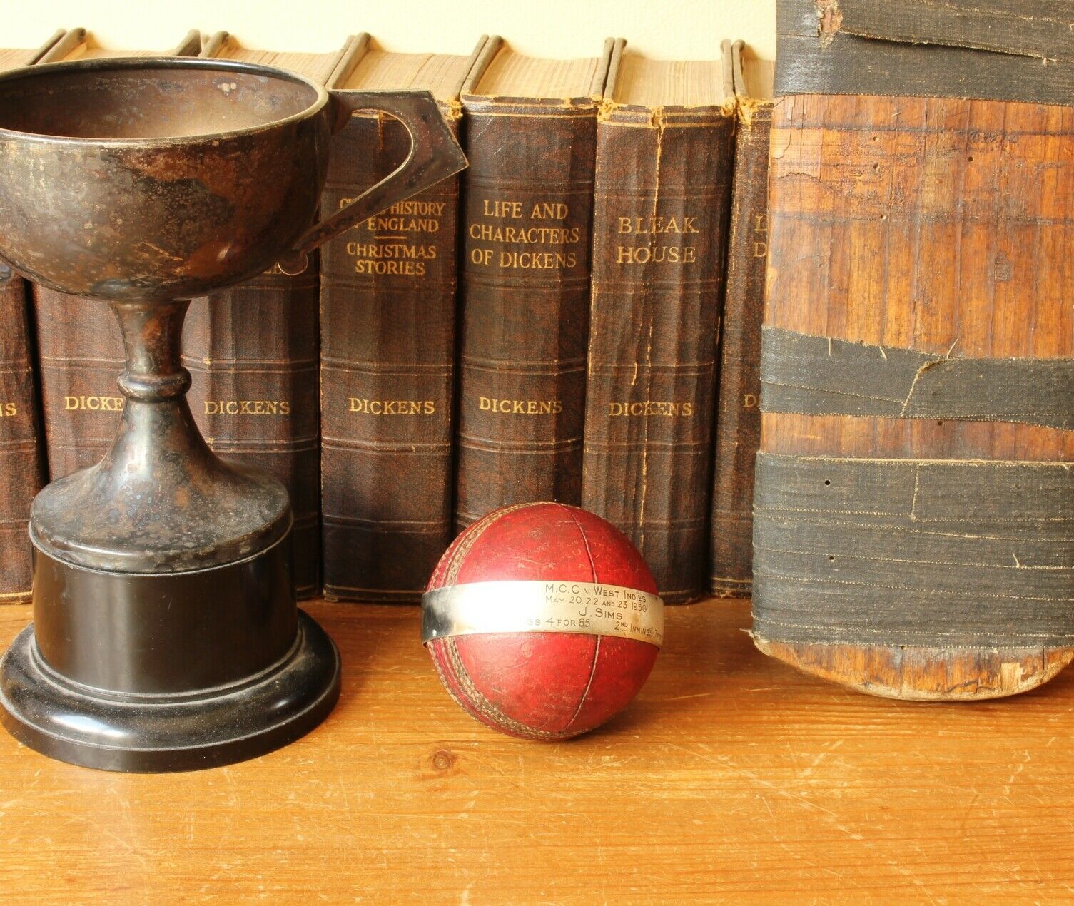 Silver Band Cricket Ball Trophy. MCC v West Indies 1950 Jim Sims. Lords.