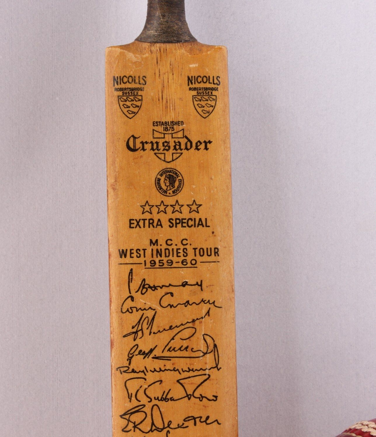 Miniature Nicolls Autograph Cricket Bat - MCC West Indies Tour 1959-1960.