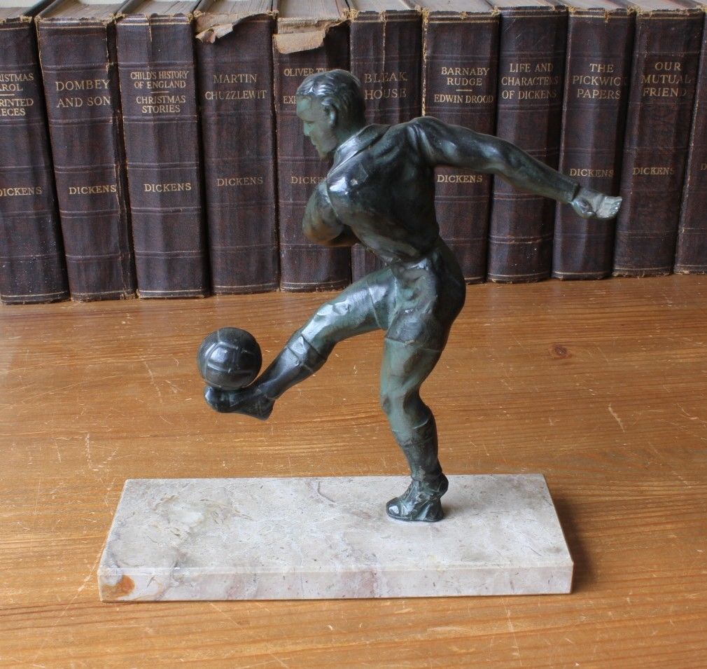 Art Deco Metal Footballer Statue.