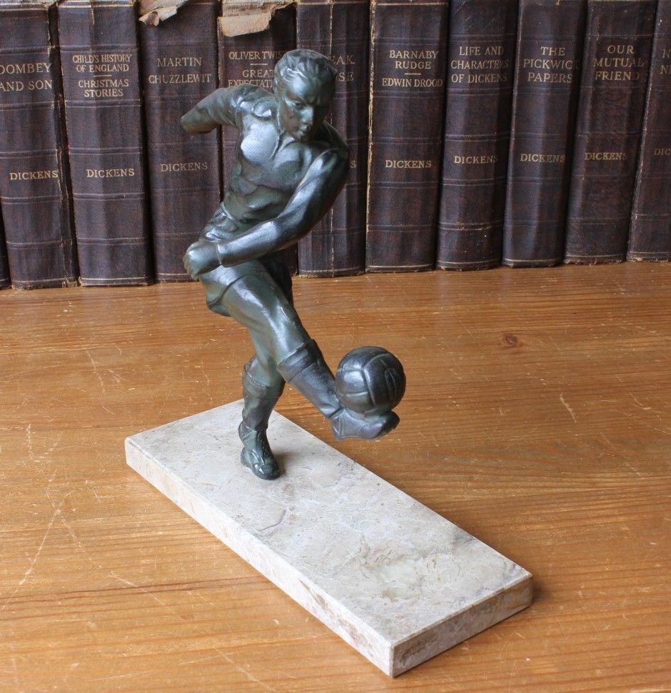 Art Deco Metal Footballer Statue.