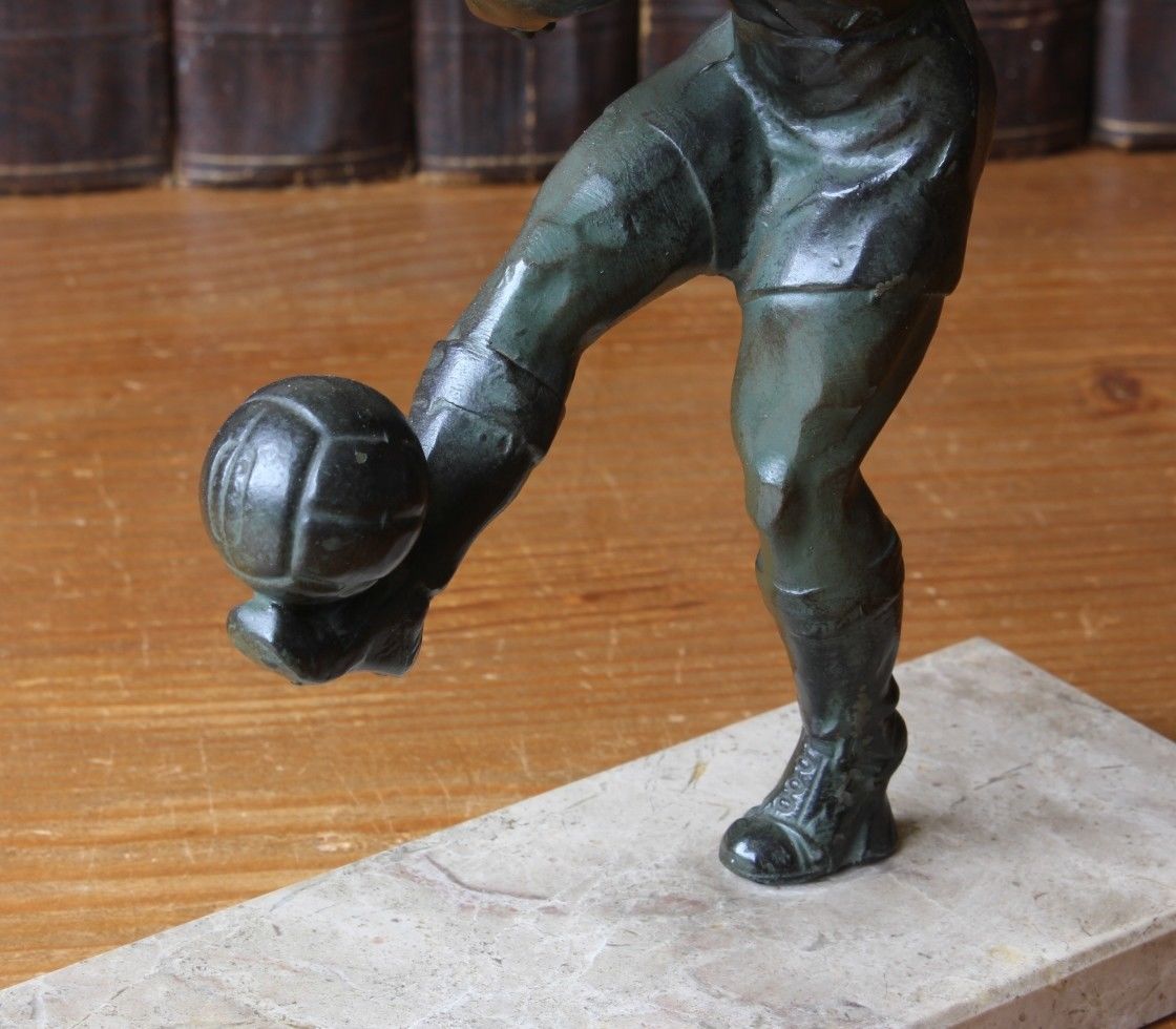 Art Deco Metal Footballer Statue.