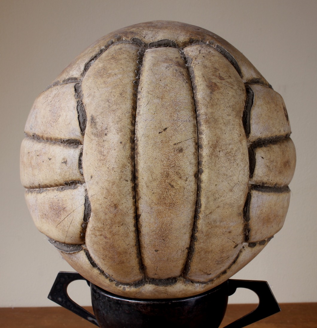 Mitre White Leather Football. Old 18 Panel Soccer Ball. 1960's.