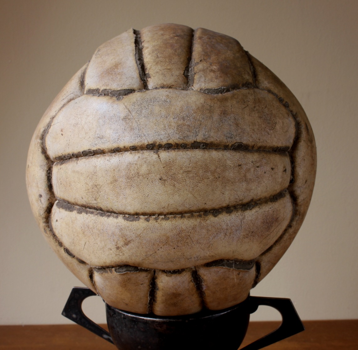 Mitre White Leather Football. Old 18 Panel Soccer Ball. 1960's.