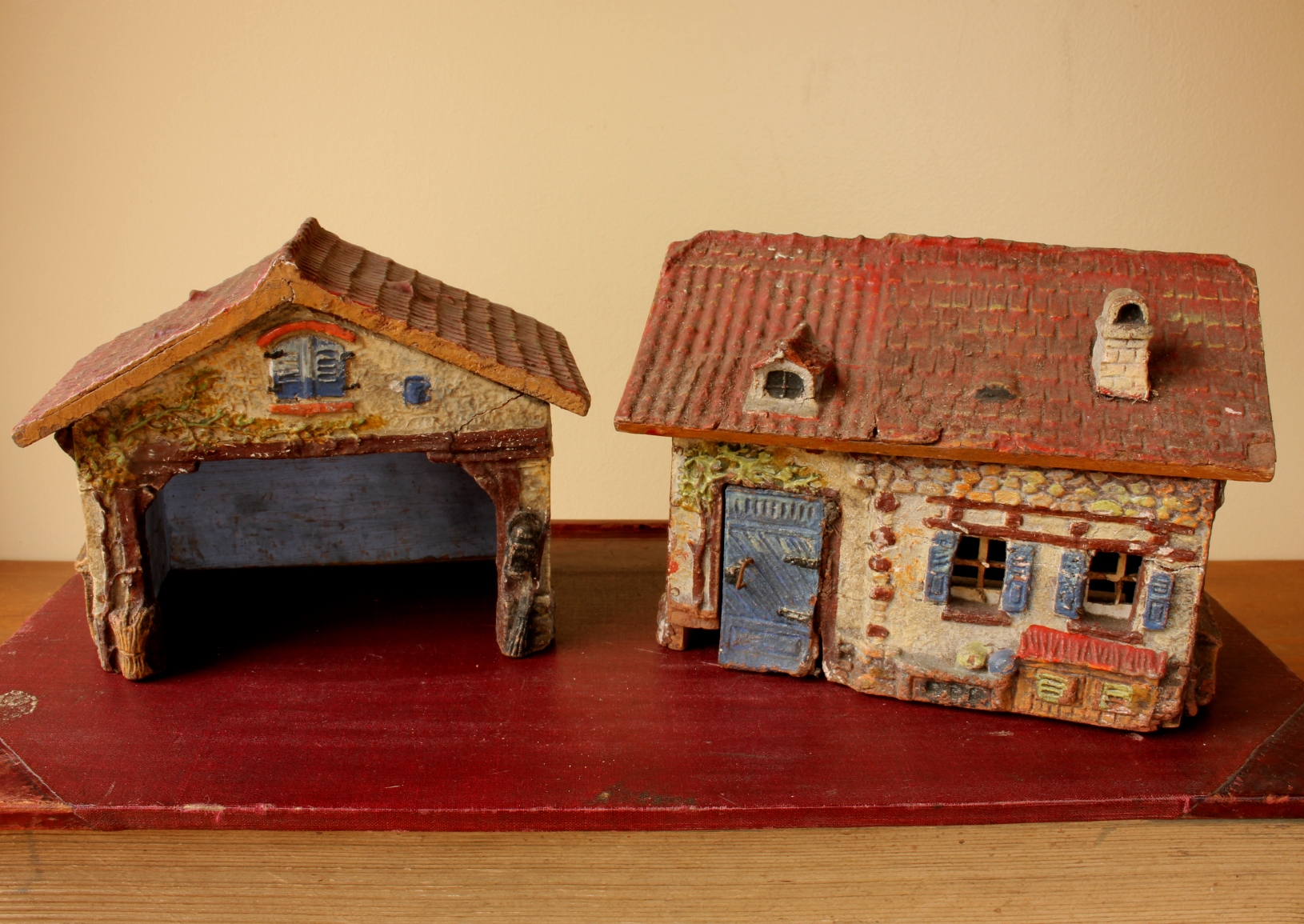 Two Miniature Cottages. Decorative Hand Built Model & Barn.