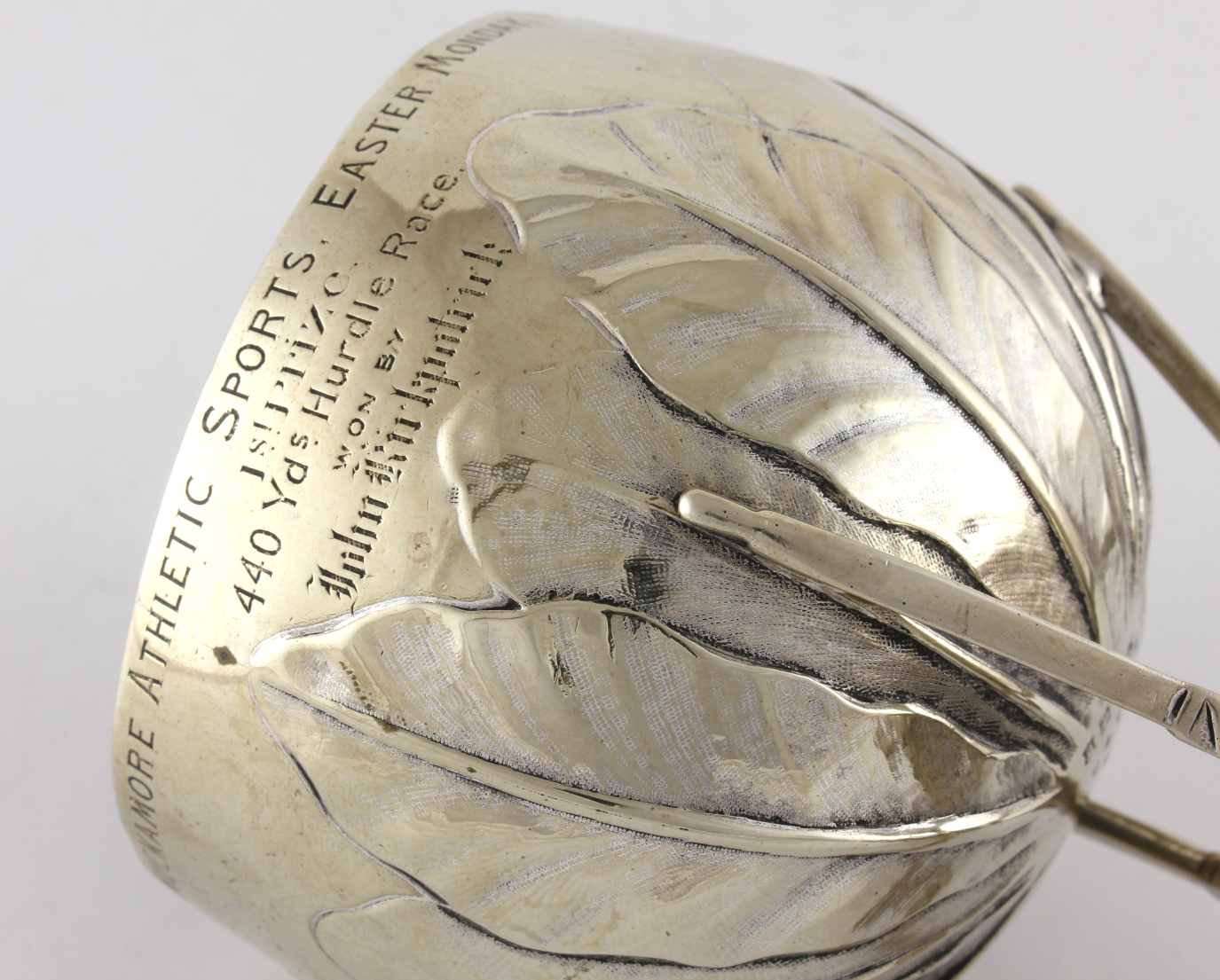 Rowing Trophy Cup. Oars & Boater Hat. Muckamore Athletic 1st Prize. 1879.