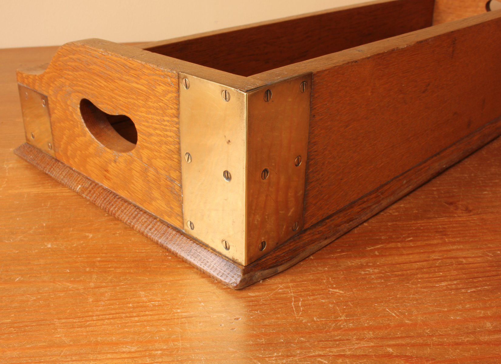 Victorian Oak & Brass Library Book Trough. Wood Drinks Tray Carrier.