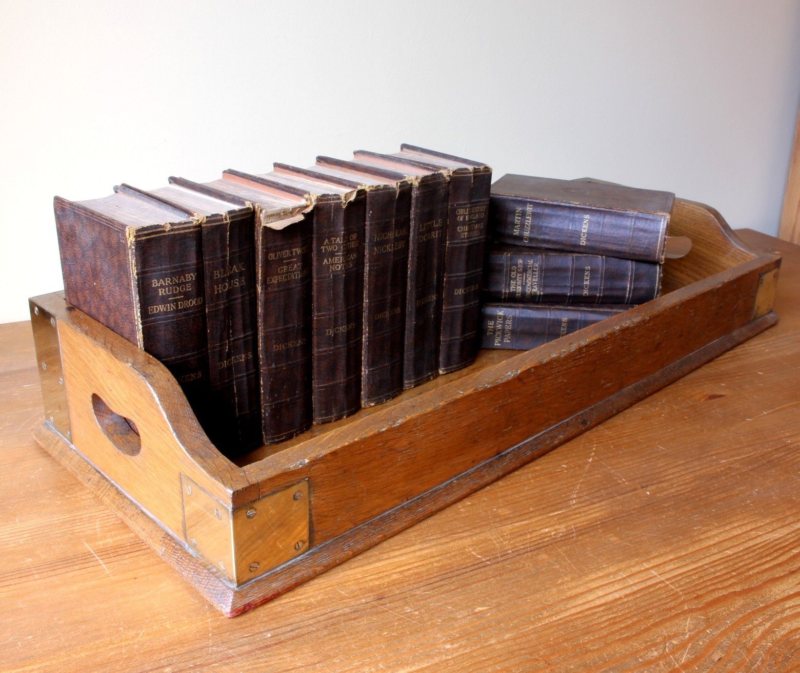 Victorian 19th Century Oak & Brass Library Book Tray.