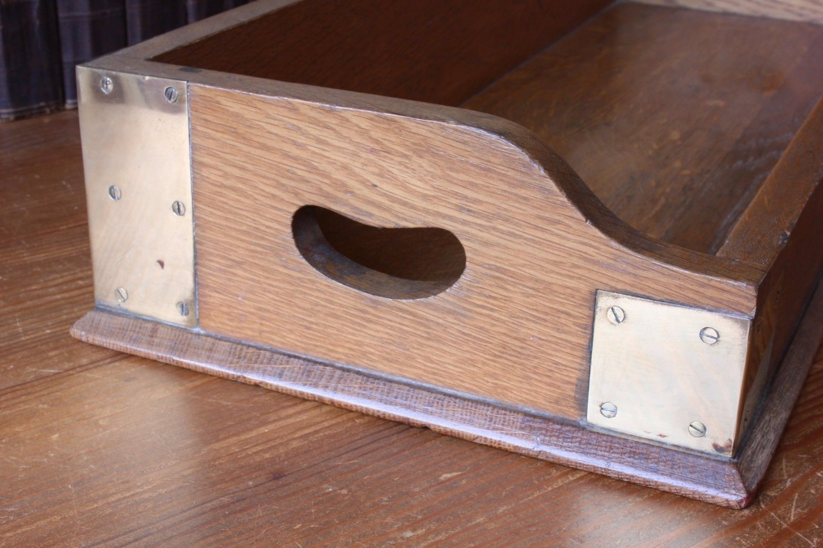 Victorian 19th Century Oak & Brass Library Book Tray.