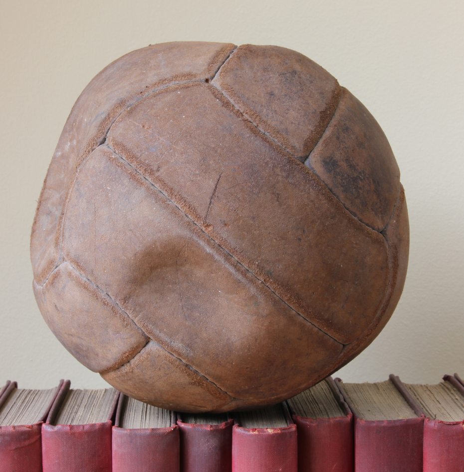 Vintage Leather Football. 12 Panel 6 Lace Hole Old Soccer Ball.