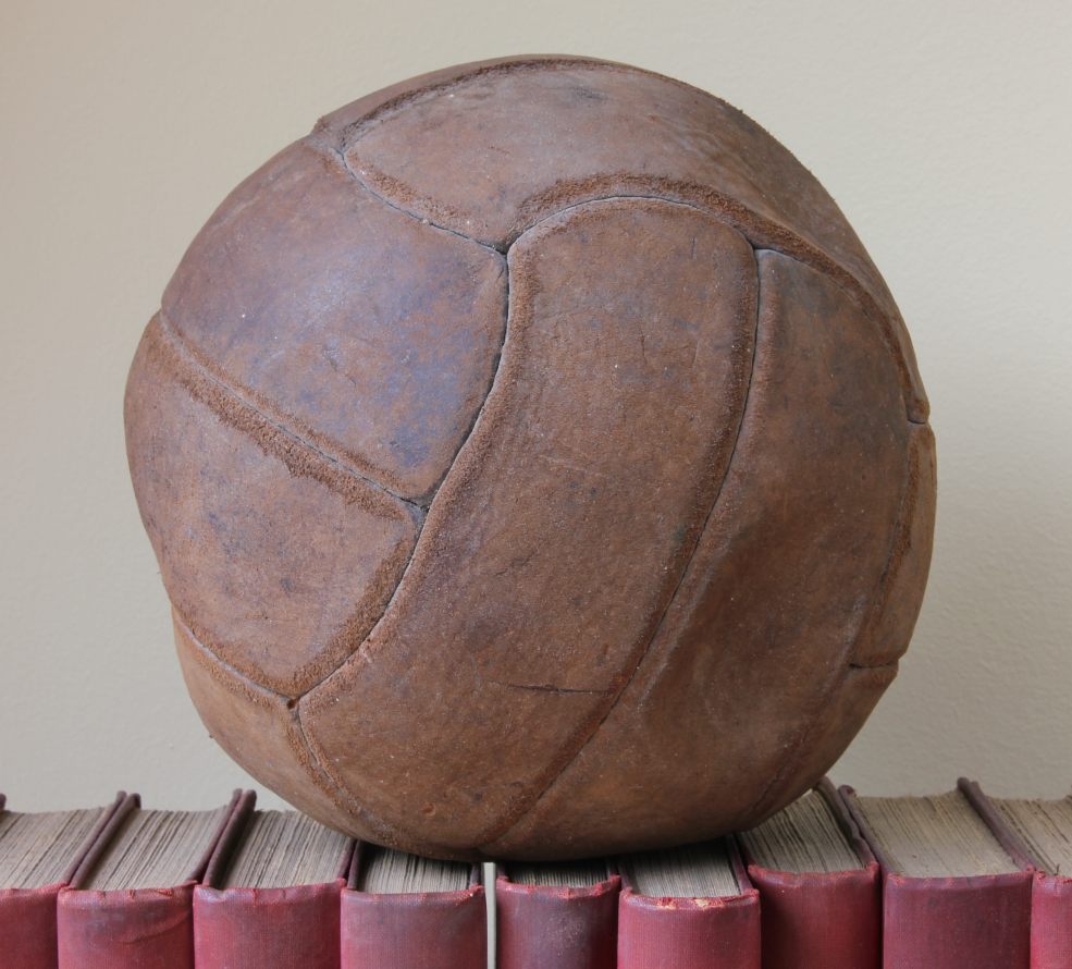 Vintage Leather Football. 12 Panel 6 Lace Hole Old Soccer Ball.