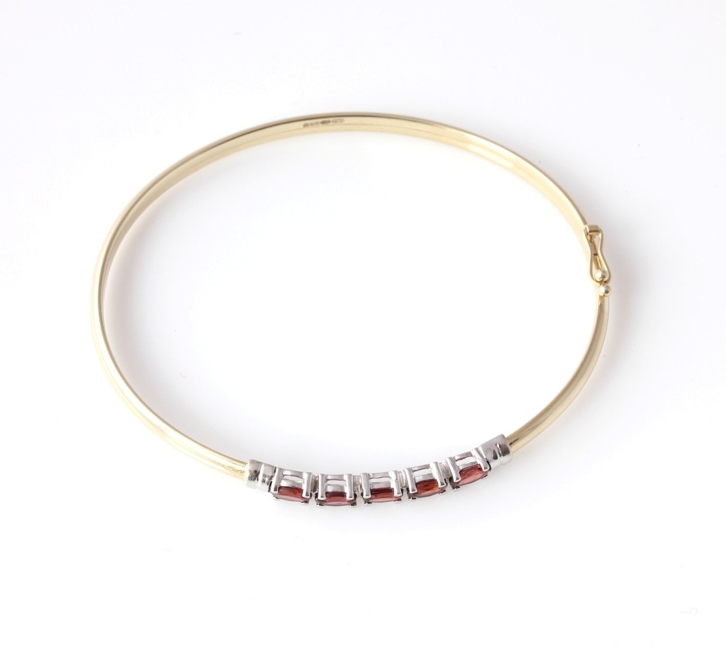 9ct Yellow Gold & Orange Stone Bangle Bracelet. Gift Boxed.