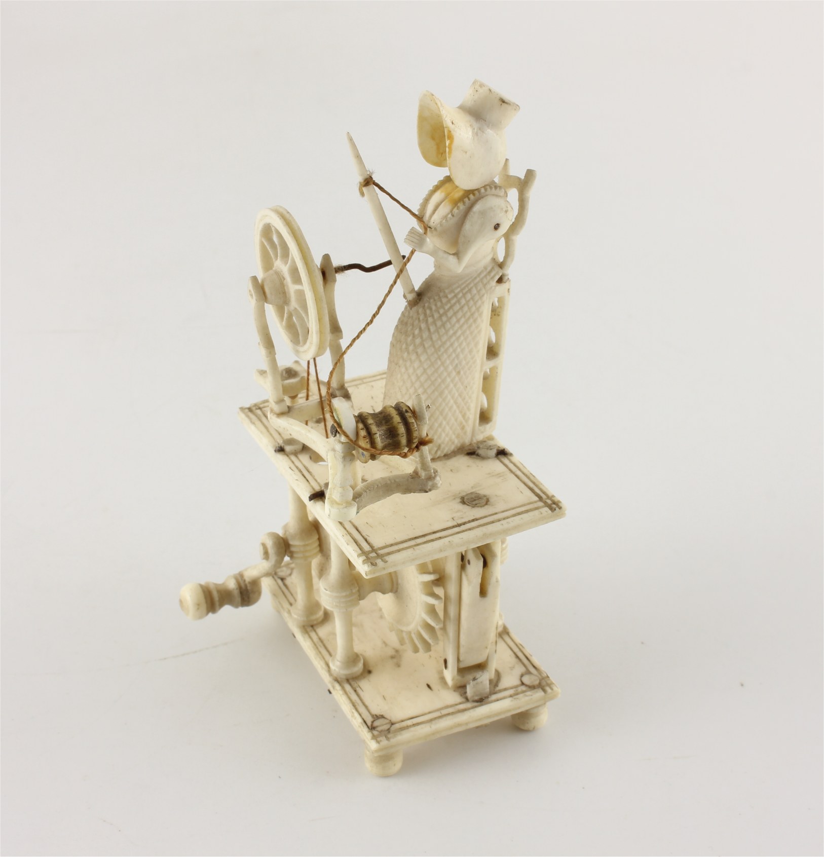 Napoleonic Prisoner of War Spinning Jenny Bone Automaton Folk Art c1810.