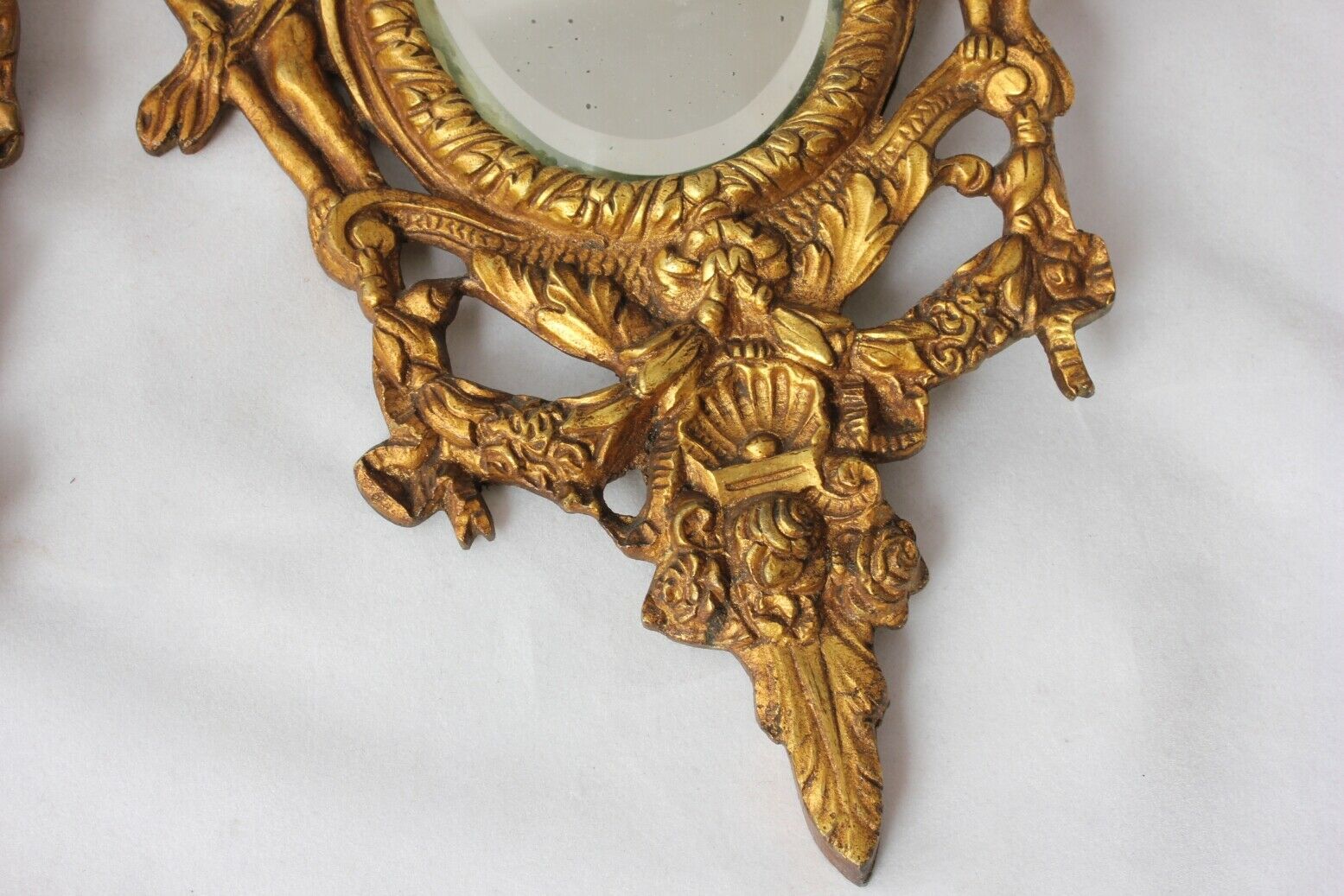 Pair Small Oval 19th Century French Gilt Brass Cherub Wall Mirrors.
