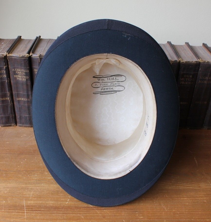 Black Moleskin Plush Silk Top Hat & Box. William Yuill, Perth. UK 6 7/8.