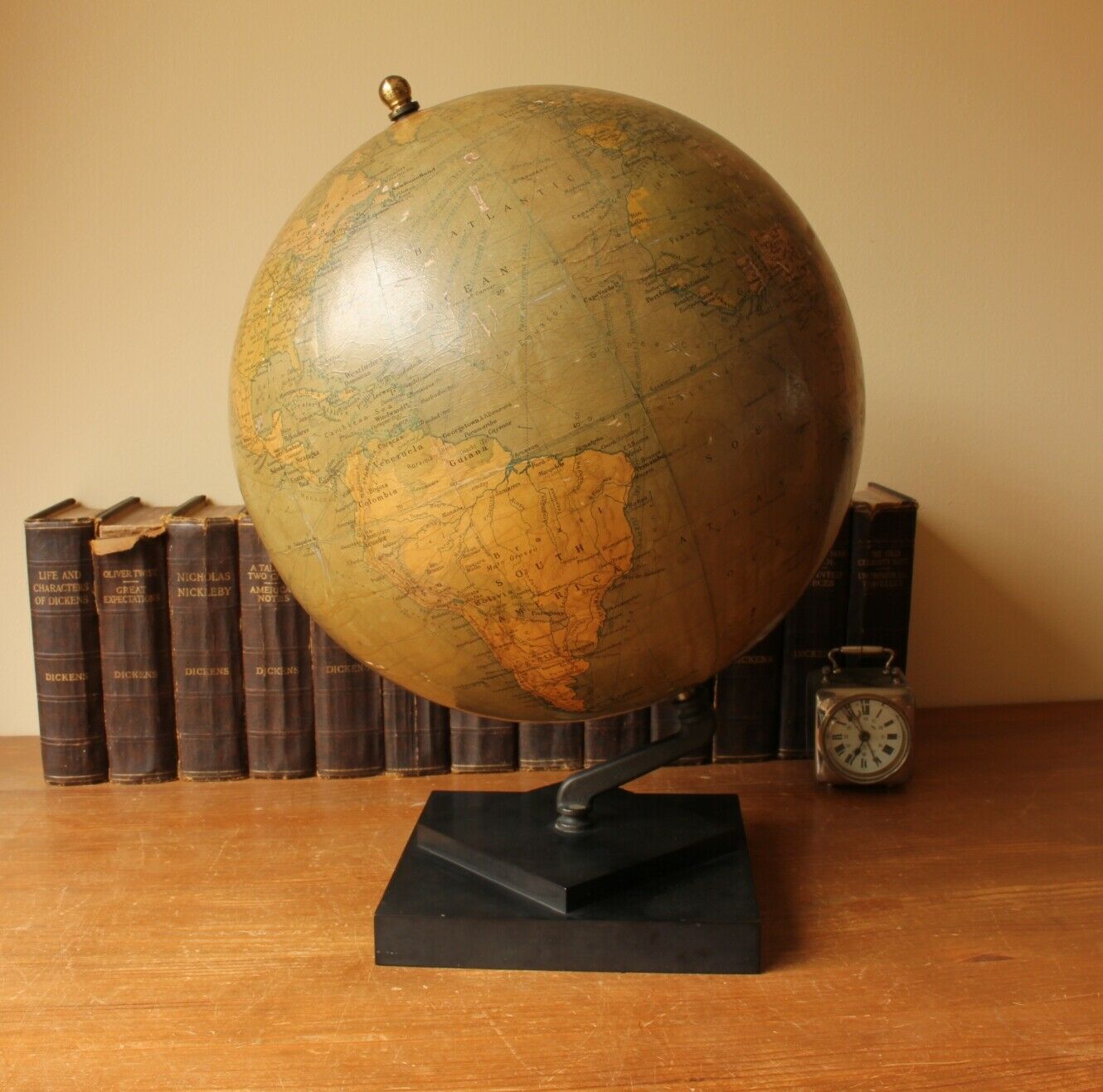 12 Inch Philips Terrestrial World Desk Globe on Art Deco Bakelite Base.