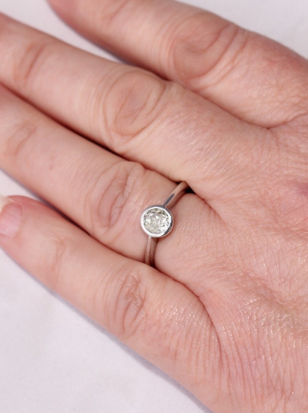 Platinum 0.60ct Old Cut Natural Diamond Solitaire Rub-Over Engagement ...