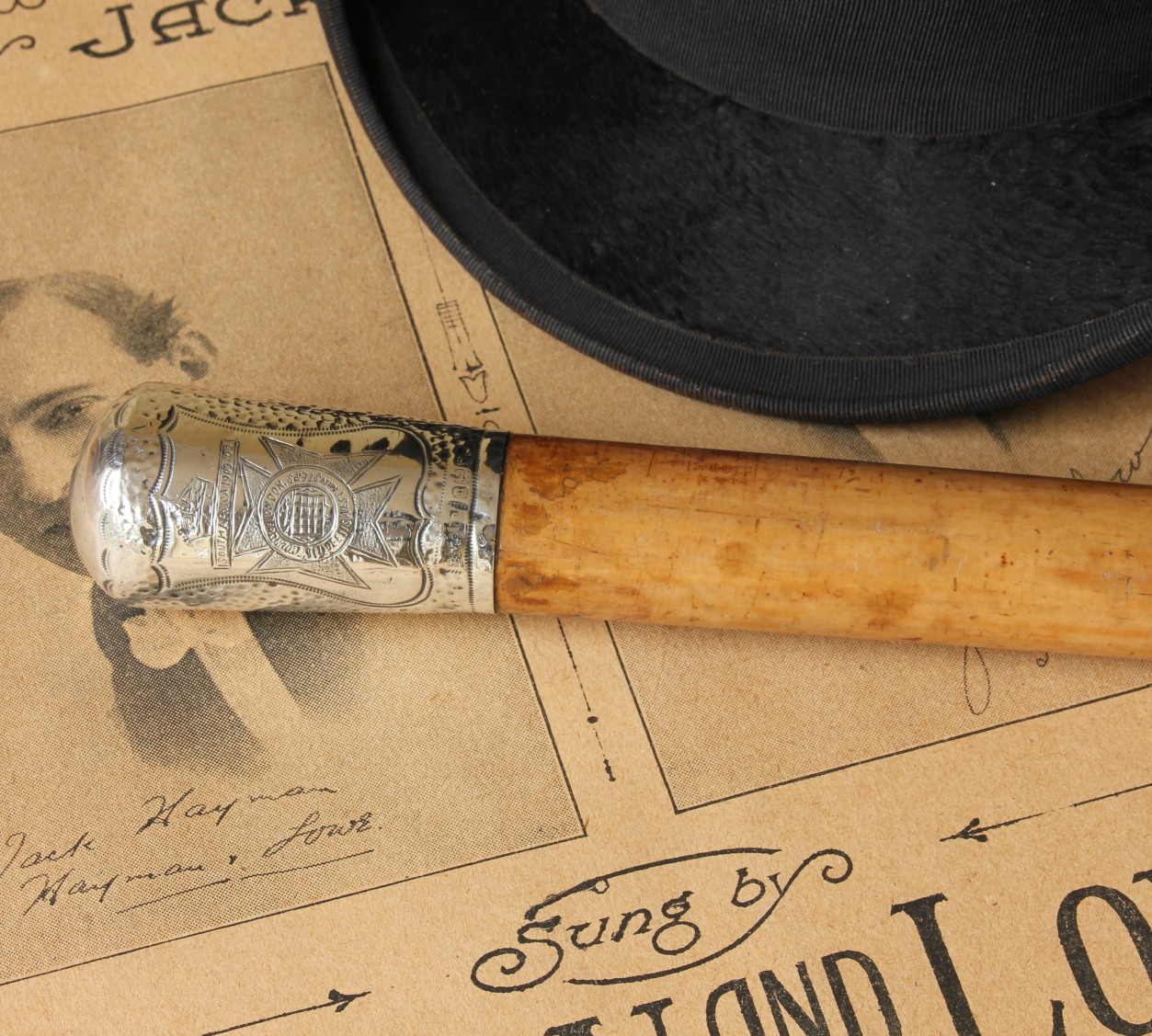 WW1 Silver Malacca Walking Cane. 16th County of London Queens Westminsters.